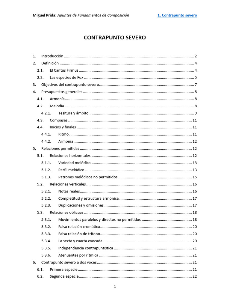 Miguel Prida - Apuntes de Fundamentos - 1. Contrapunto Severo 2.0 | PDF ...