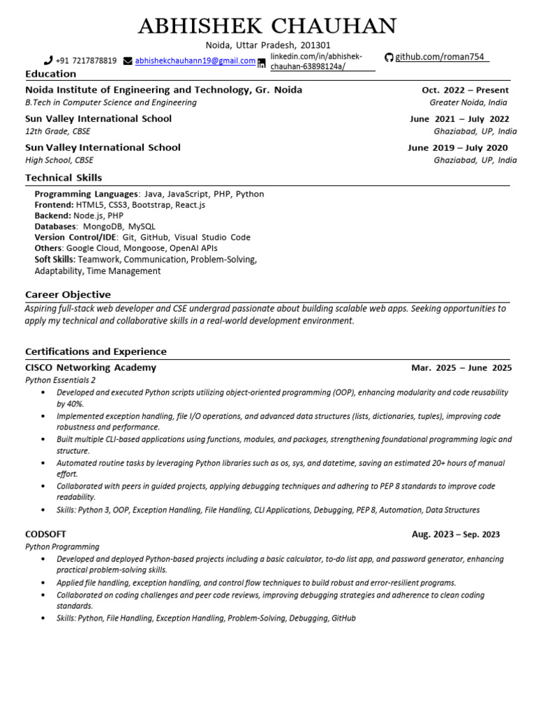 Abhishek Resume | PDF | World Wide Web | Internet & Web