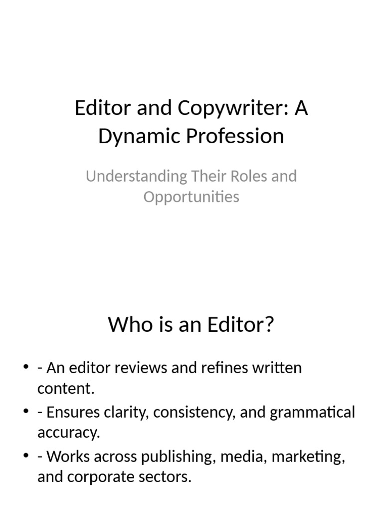Editor and Copywriter Presentation | PDF