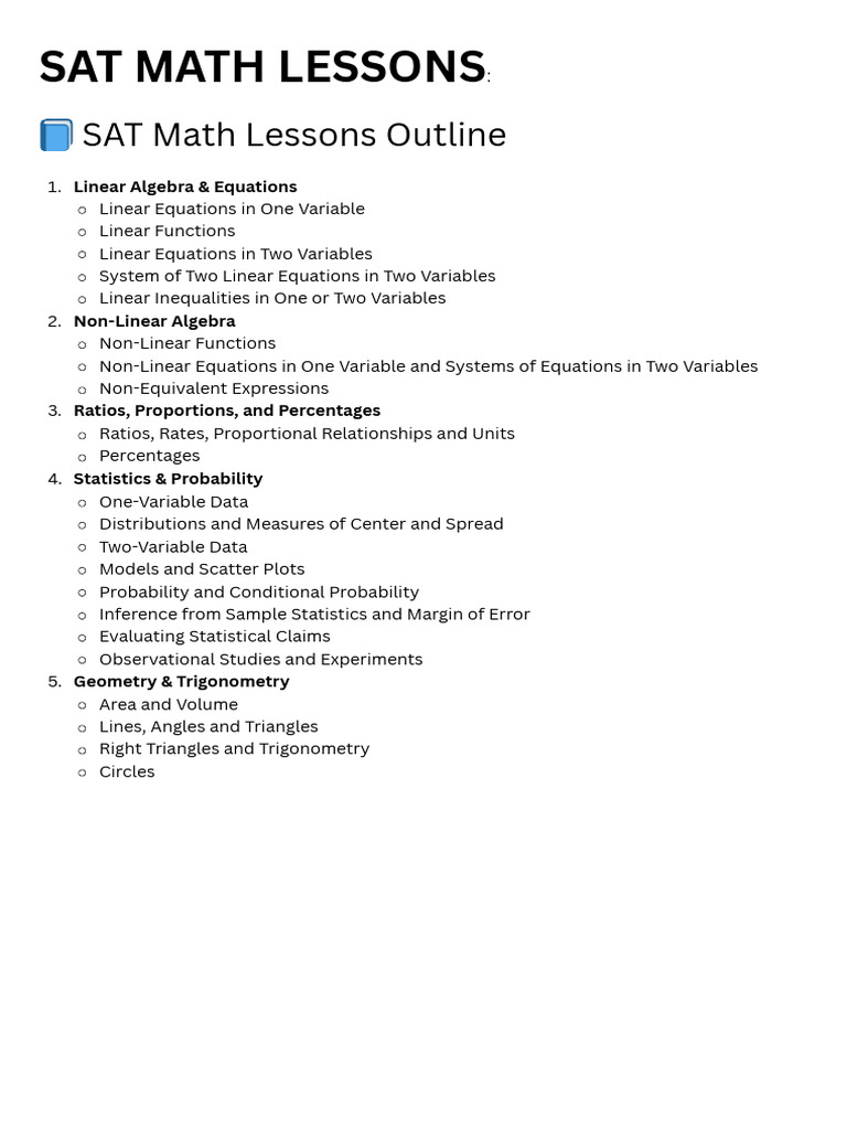 SAT Math Lessons Overview and Topics | PDF