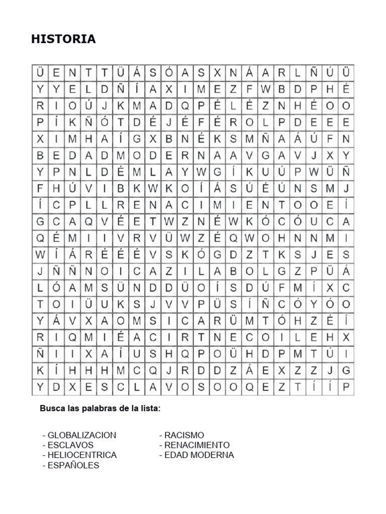 Sopa de Letras: Términos Históricos | PDF