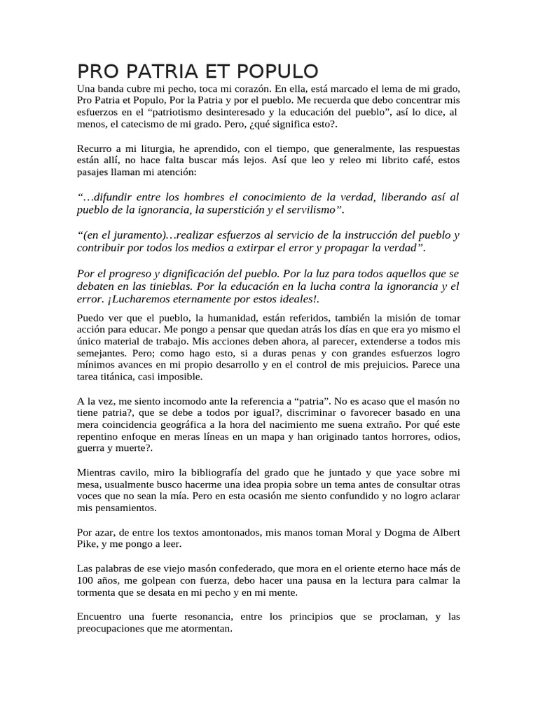 Pro Patria et Populo: Masonería y Educación | PDF | Felicidad