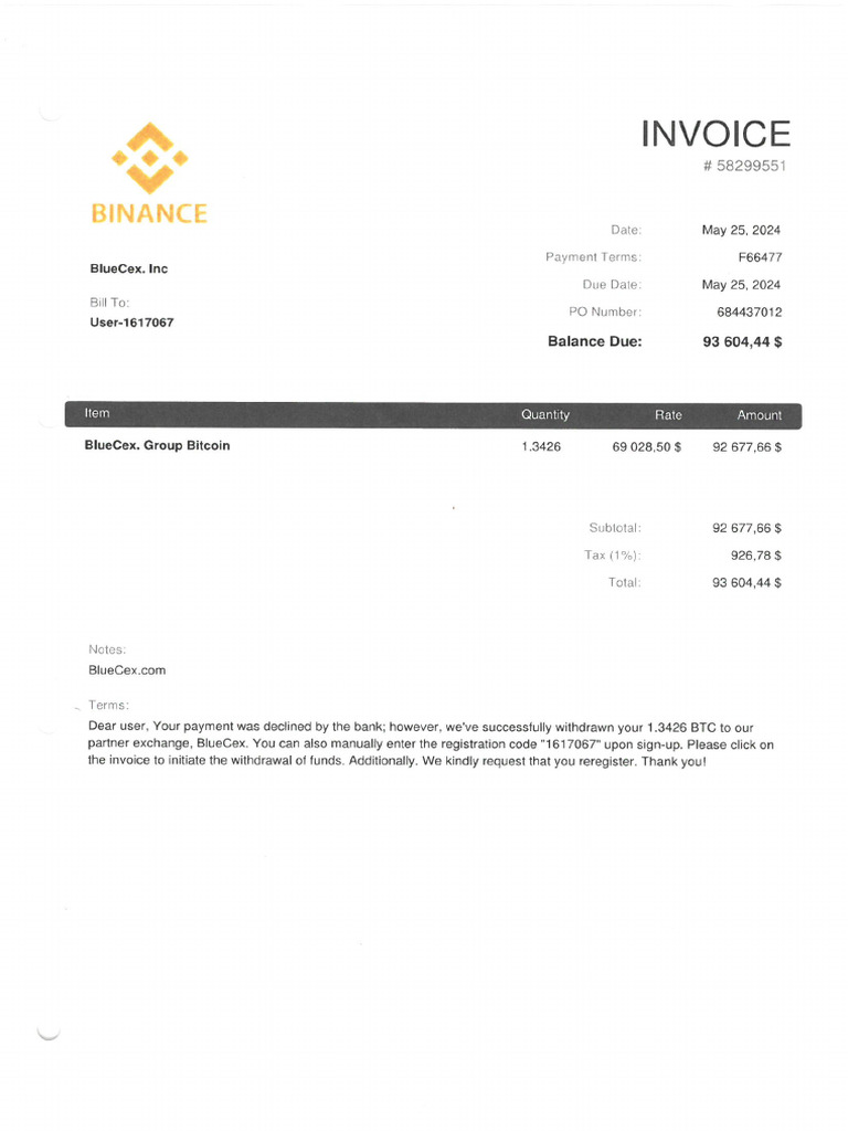 Binance Invoice 25,05,2024 BlueCex Inc | PDF