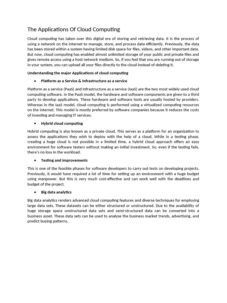 Applications Of Cloud Computing Pdf Cloud Computing Platform As A