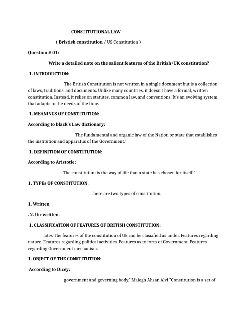 Salient Features of the UK Constitution | PDF | Constitution Of The ...