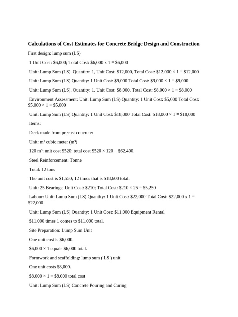 Concrete Bridge Cost Estimate Breakdown | PDF | Concrete | Materials