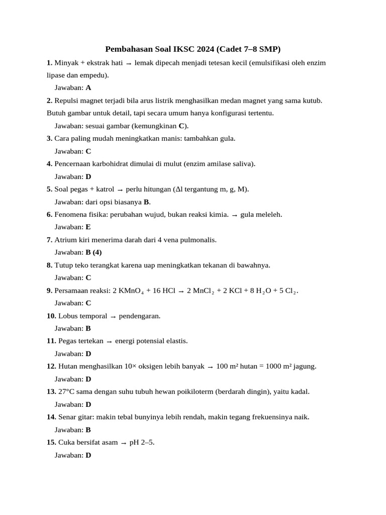 Pembahasan Soal IKSC 2024 SMP | PDF