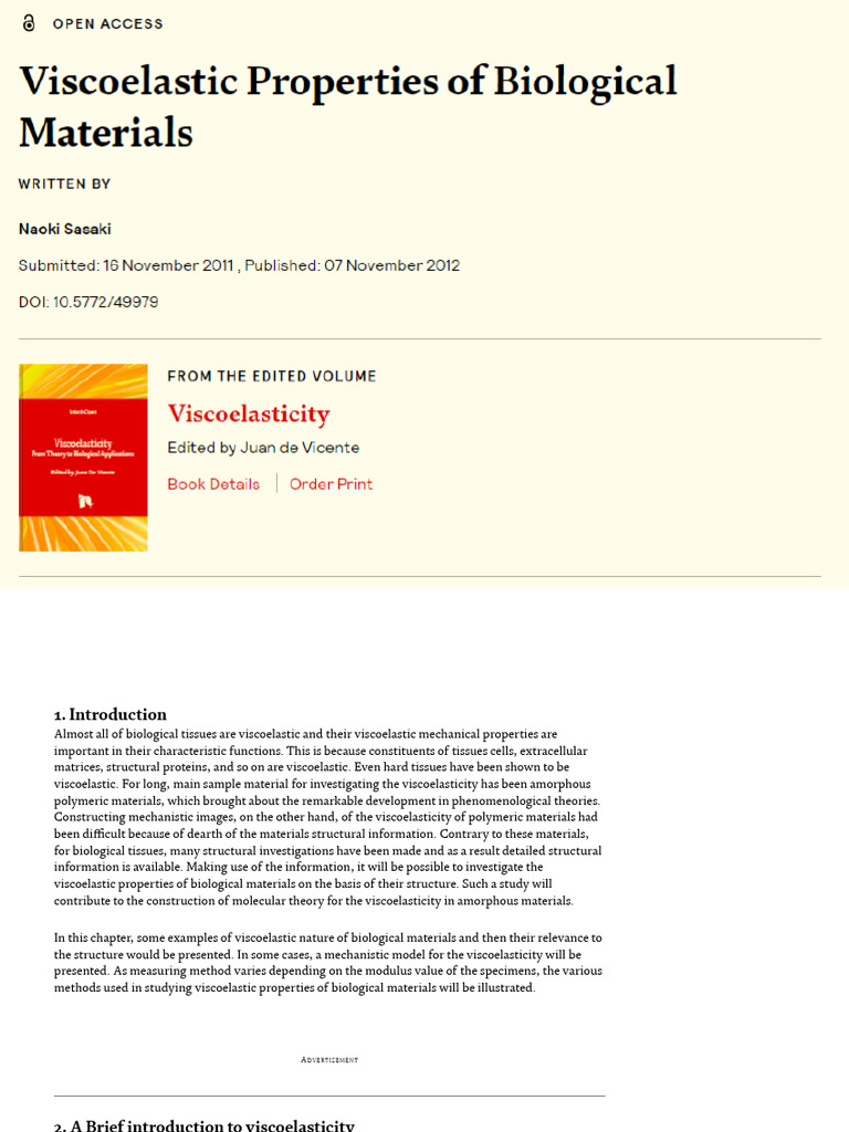 Viscoelastic Properties of Biological Tissues | PDF | Viscoelasticity ...