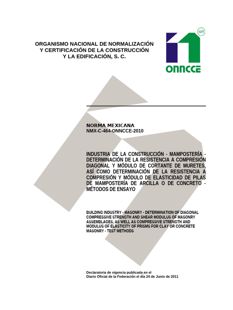 NMX C 464 Onncce 2010 | PDF | Deformación (ingeniería) | Albañilería