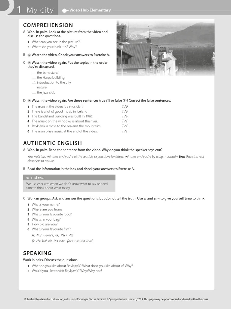 Video Hub Worksheet 1 - My City | PDF