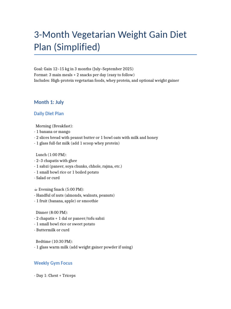 3 Month Weight Gain Diet Plan Simplified | PDF | Lunch | Meal