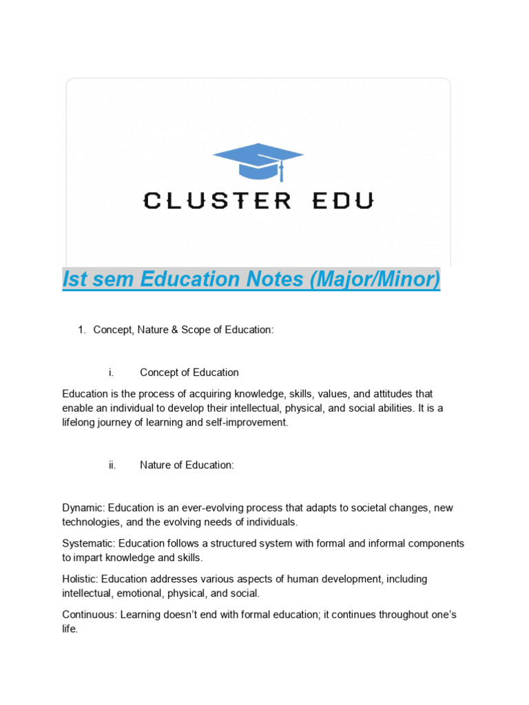 Comprehensive Education Overview Notes | PDF | Socialization | Virtual ...