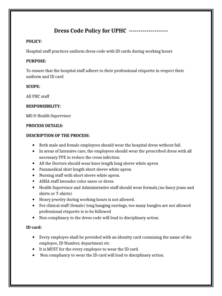 Dress Code Policy For UPHC | PDF