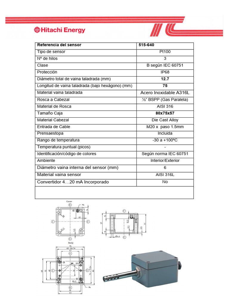 Acero Inoxidable A316L: Referencia Del Sensor 515-640 | PDF