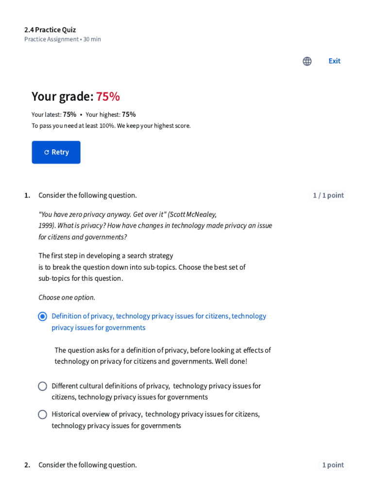 2.4 Practice Quiz - Coursera | PDF