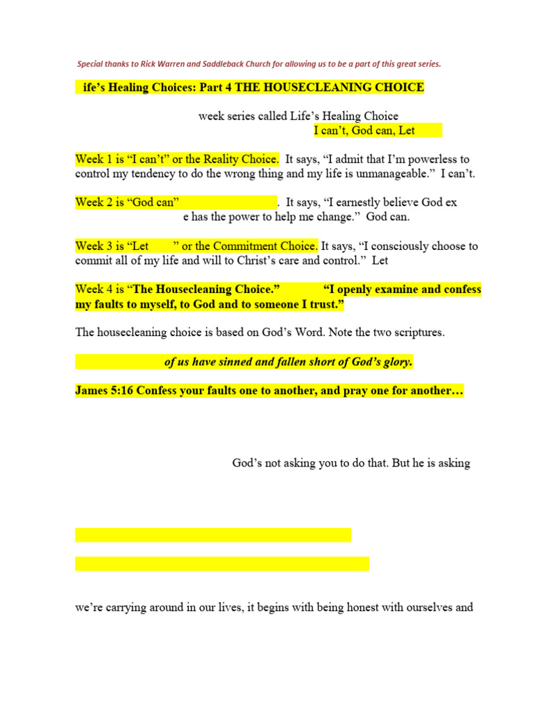 Lifes Healing Choices Part 4 The Housecleaning Choice | PDF | Jesus | Sin