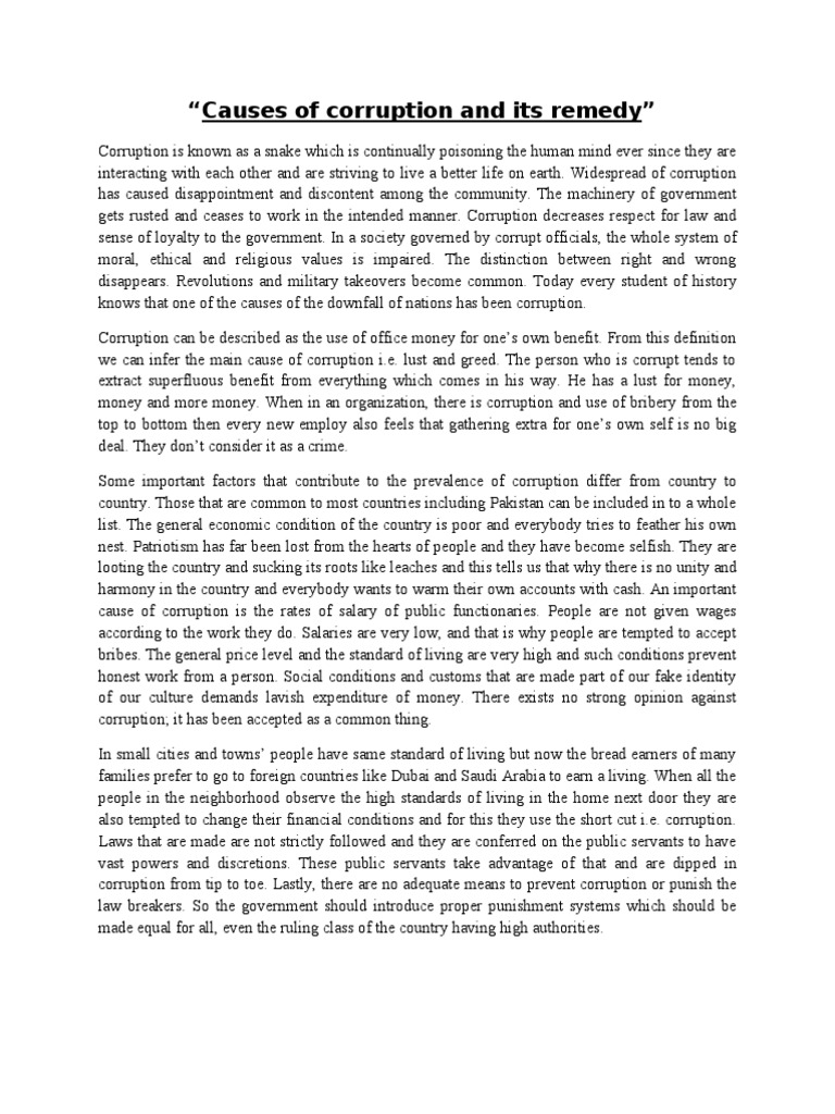 Causes of Corruption and Its Remedy | PDF | Corruption | Salary