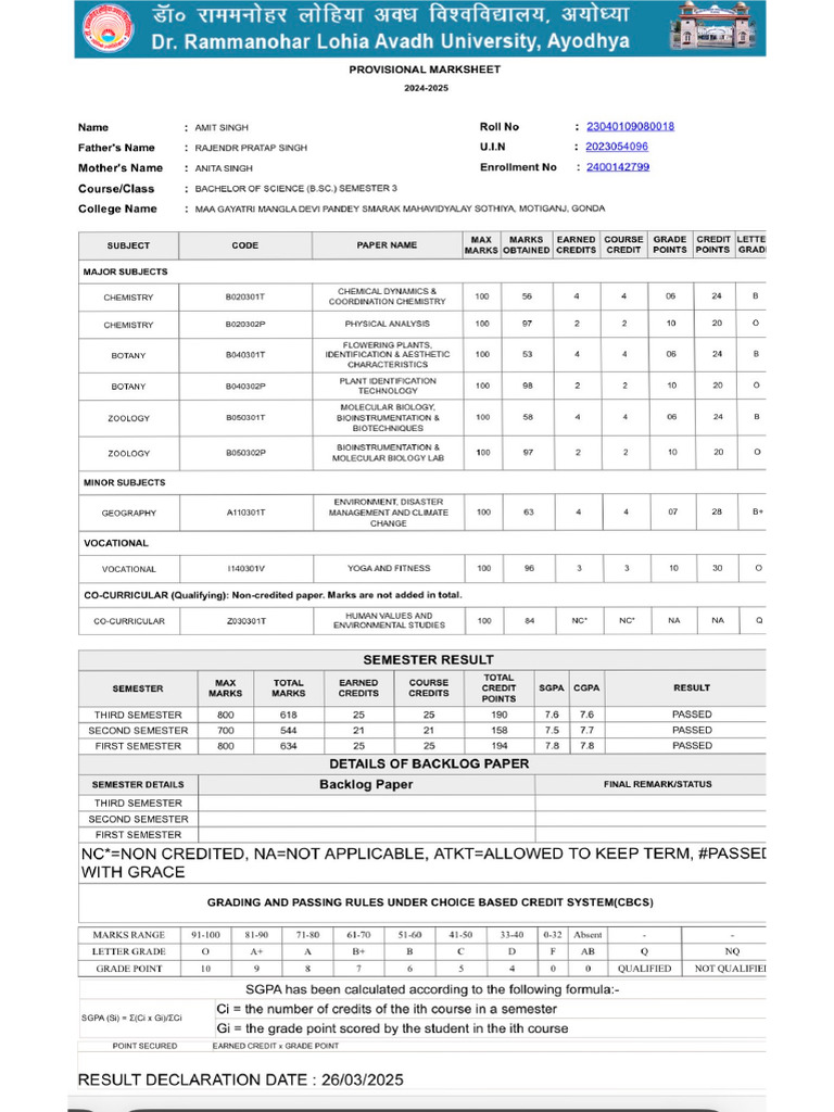 3 RD Sem Result | PDF