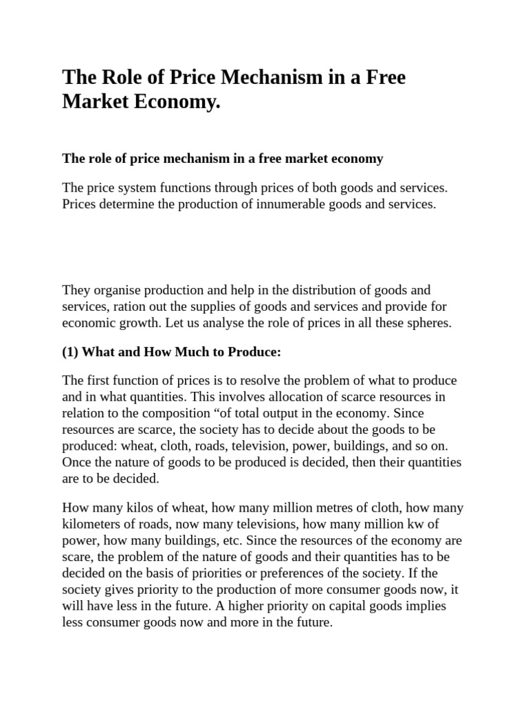 The Role of Price Mechanism in A Free Market Economy-AS21 | PDF ...