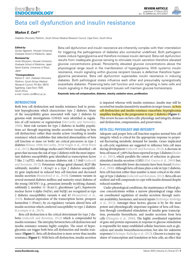 Beta Cell Dysfunction in Diabetes | PDF | Insulin Resistance | Insulin
