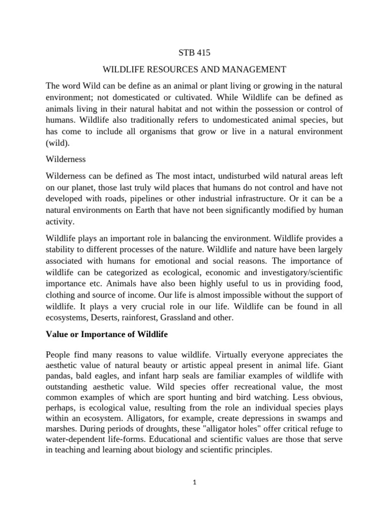 Importance of Wildlife Management | PDF | Habitat Destruction | Wildlife