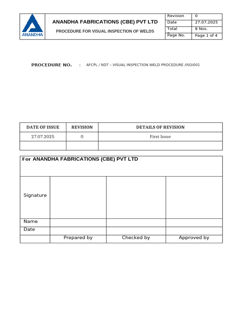 03 - ISO - VT Procedure - Weld | PDF | Welding | Construction