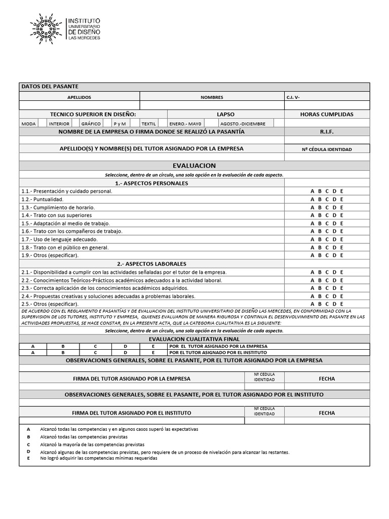 Acta de Evaluación de Pasantía Profesional | PDF