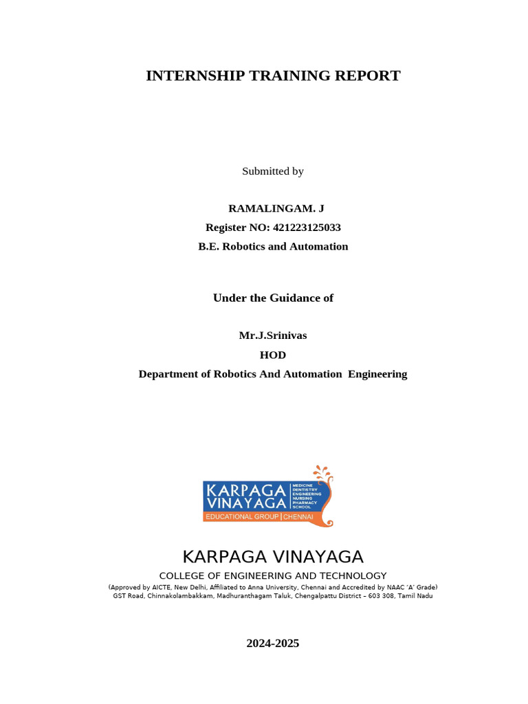 Internship Training Report Ramalingam (Ra 3rd Year) | PDF | Welding ...