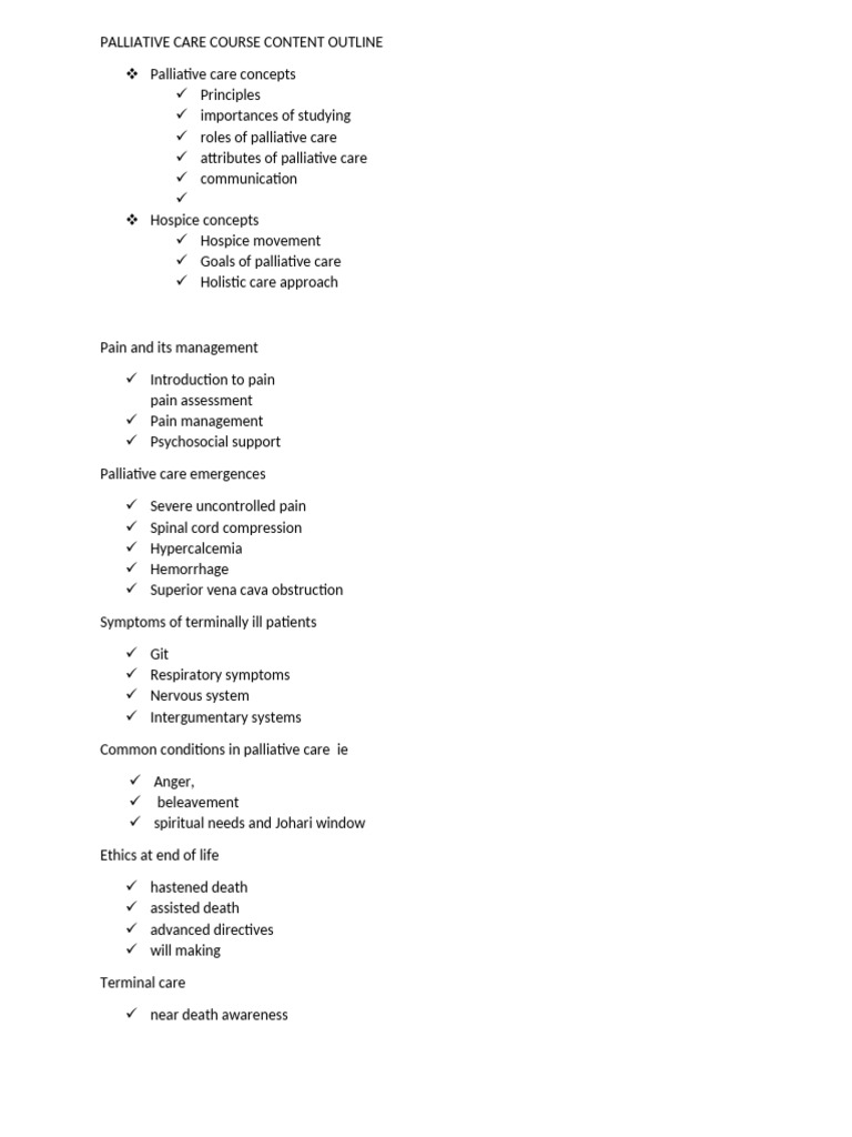 Palliative Care Course Outline | PDF