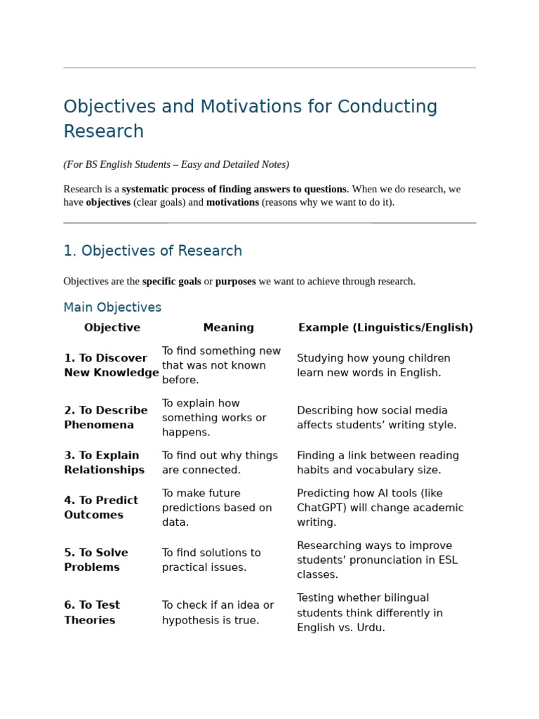 Research Objectives and Motivations | PDF | Motivational | Motivation