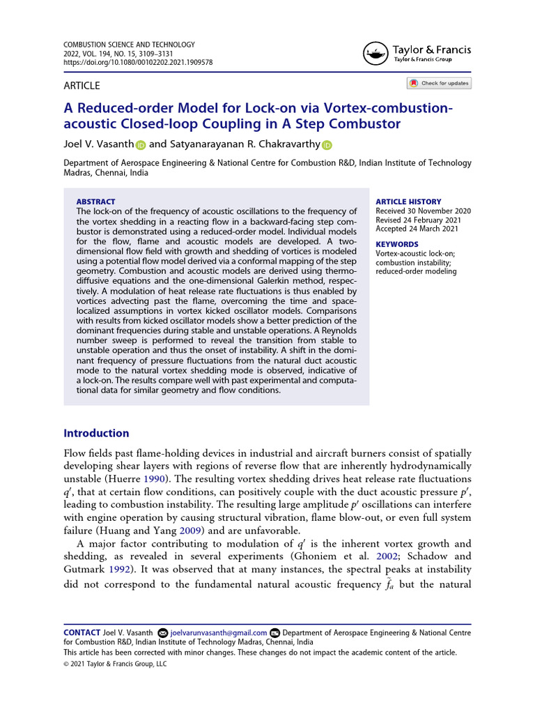 A Reduced-Order Model For Lock-On Via Vortex-combustion-Acoustic Closed ...