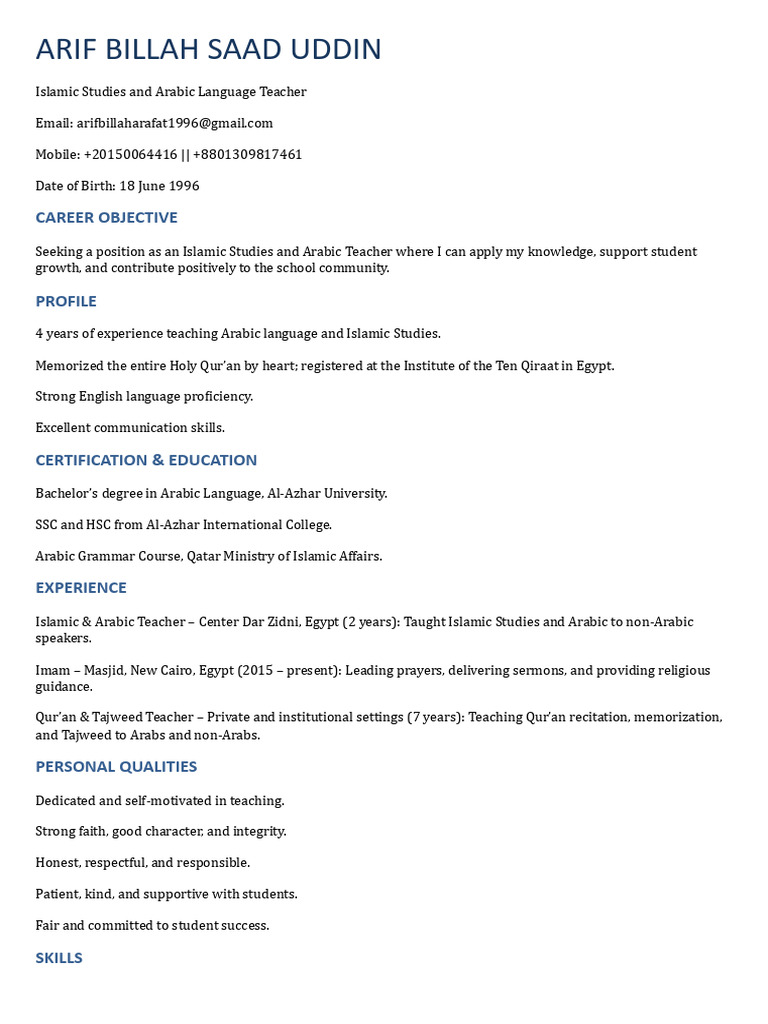 Arif Billah Saad Uddin CV - Docx 20250925 163233 0000 | PDF