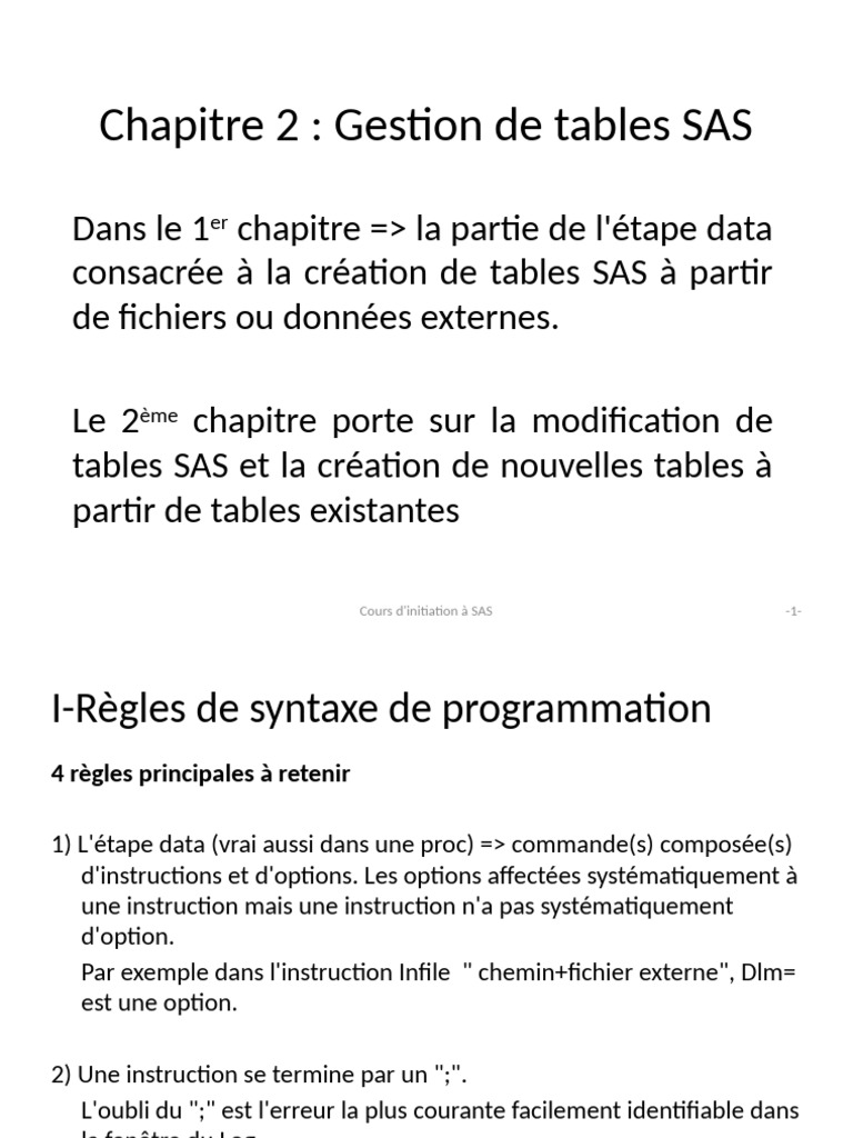 Gestion des tables SAS en initiation | PDF | Programmation informatique ...