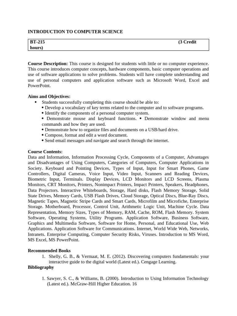 Intro to Computer Science Course Guide | PDF | Computer Data Storage ...