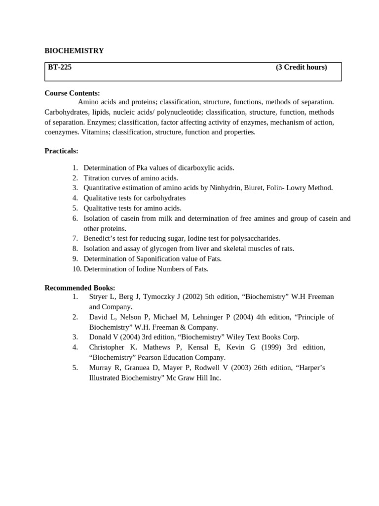 Biochemistry Syllabus | PDF