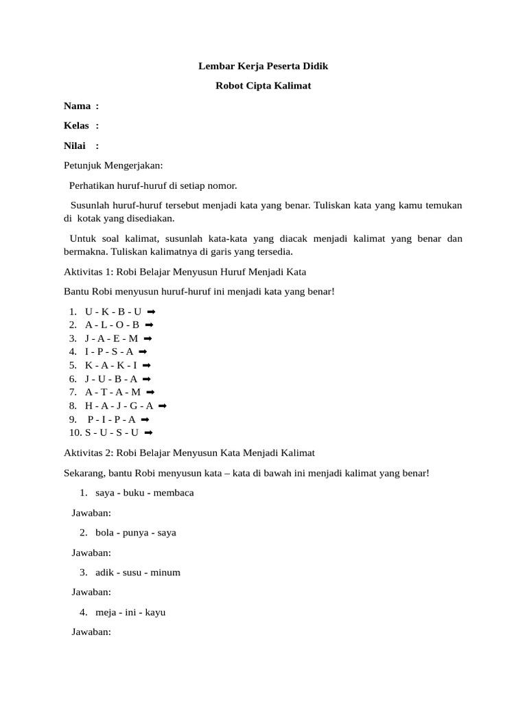 LKPD Menyambungkan Vokal Dan Konsonan | PDF