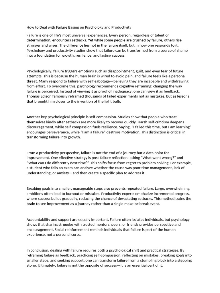 Transforming Failure into Growth | PDF | Psychology | Psychological ...