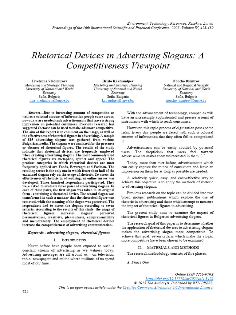 Rhetorical Devices in Advertising Slogans A Compet | PDF | Advertising ...