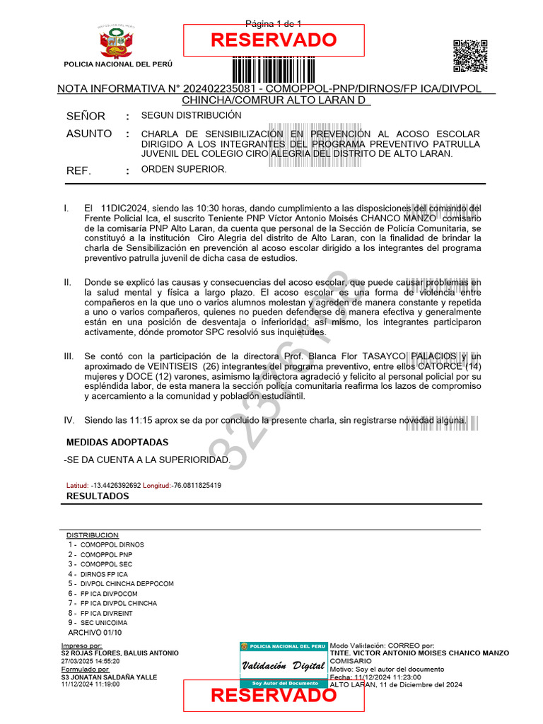 Nota Informativa #202402235081 - Comoppol-Pnp - Dirnos - FP Ica - Divpol Chincha - Comrur Alto ...