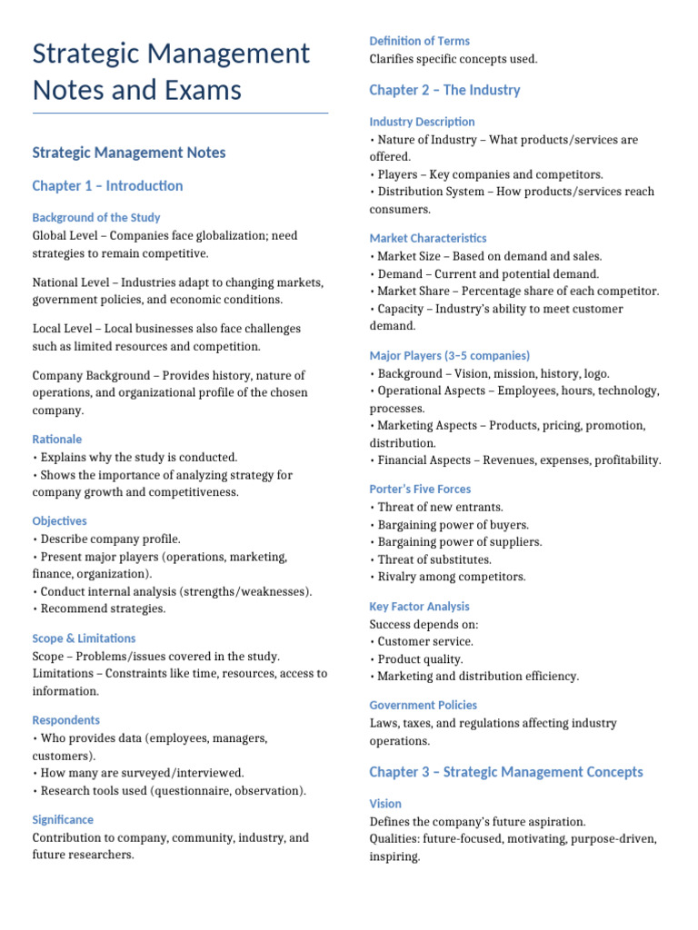 Strategic Management Study Guide | PDF | Swot Analysis | Strategic ...