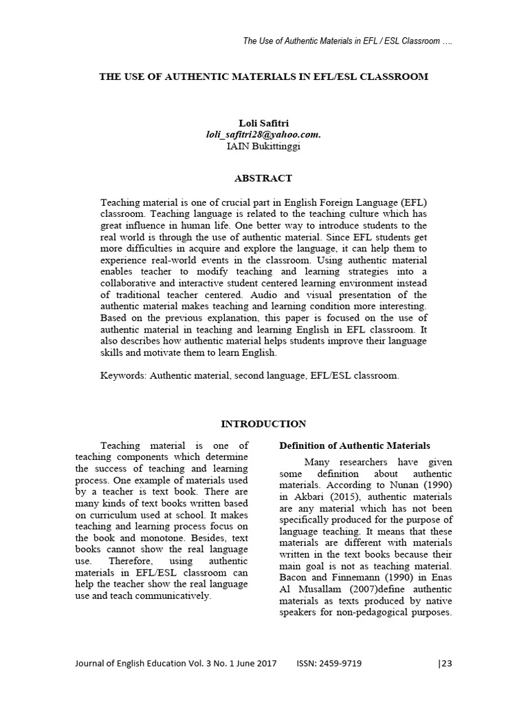Authentic Materials in EFL/ESL Teaching | PDF | English As A Second Or ...