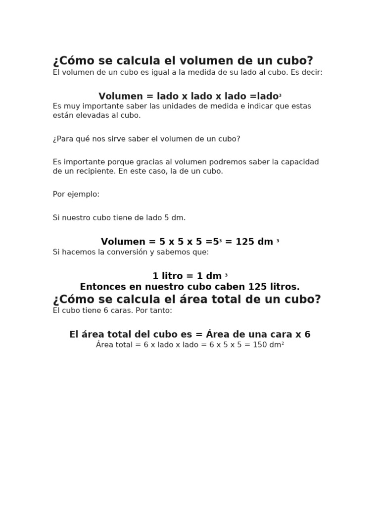 Cómo Se Calcula El Volumen de Un Cubo | PDF