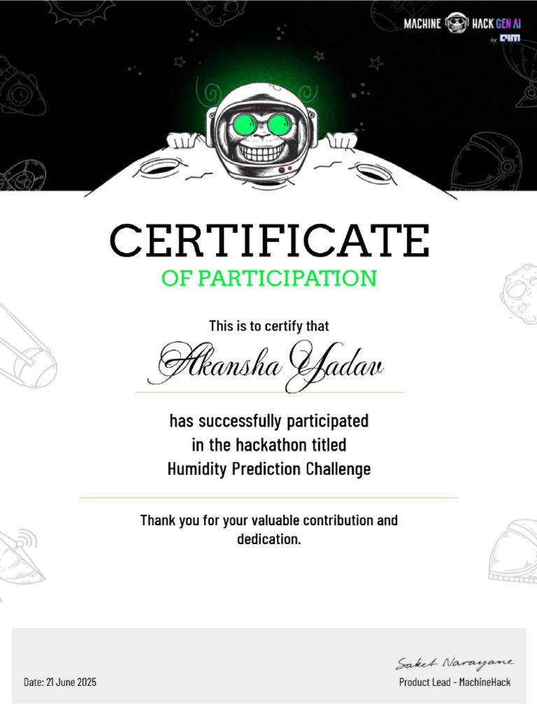 Machine Hack Certificate | PDF