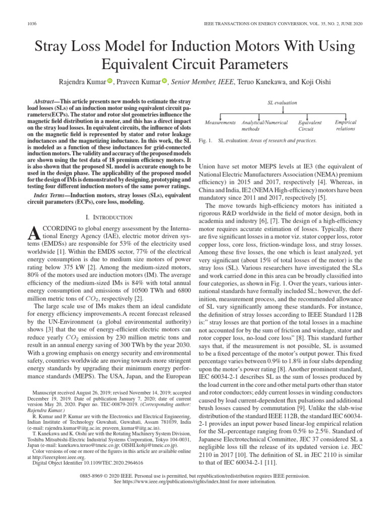 Stray Loss Model For Induction Motors With Using Equivalent Circuit Parameters | PDF | Electric ...