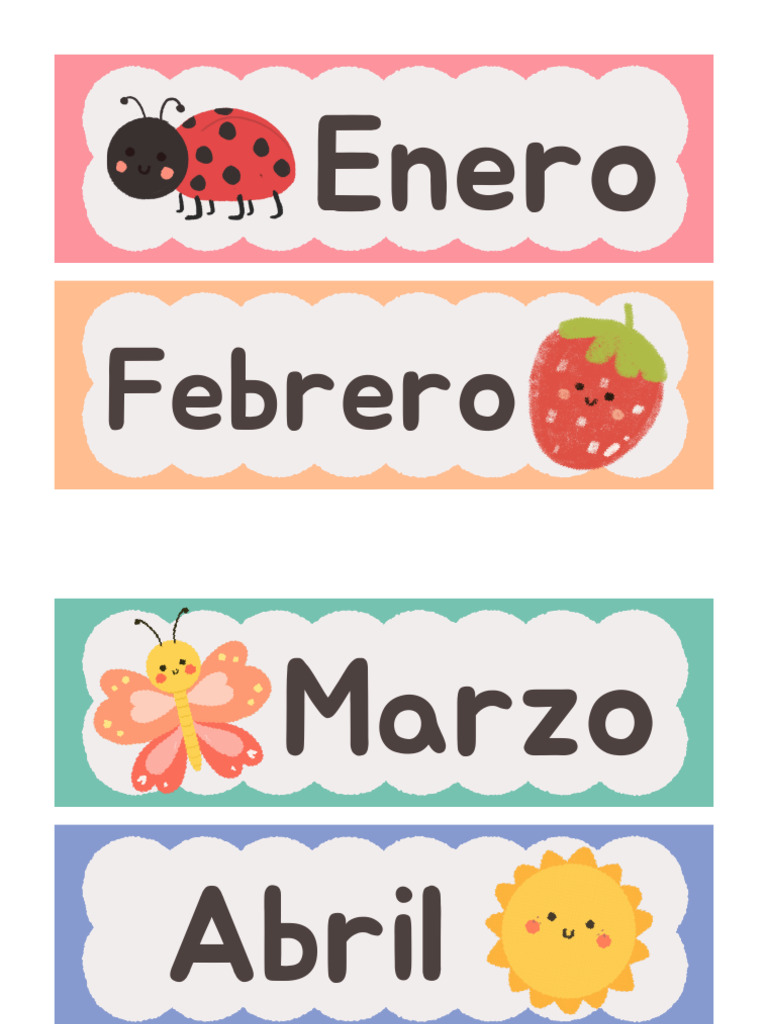 Tarjetas Educativas Meses Del Año Ilustrada Colorida | PDF