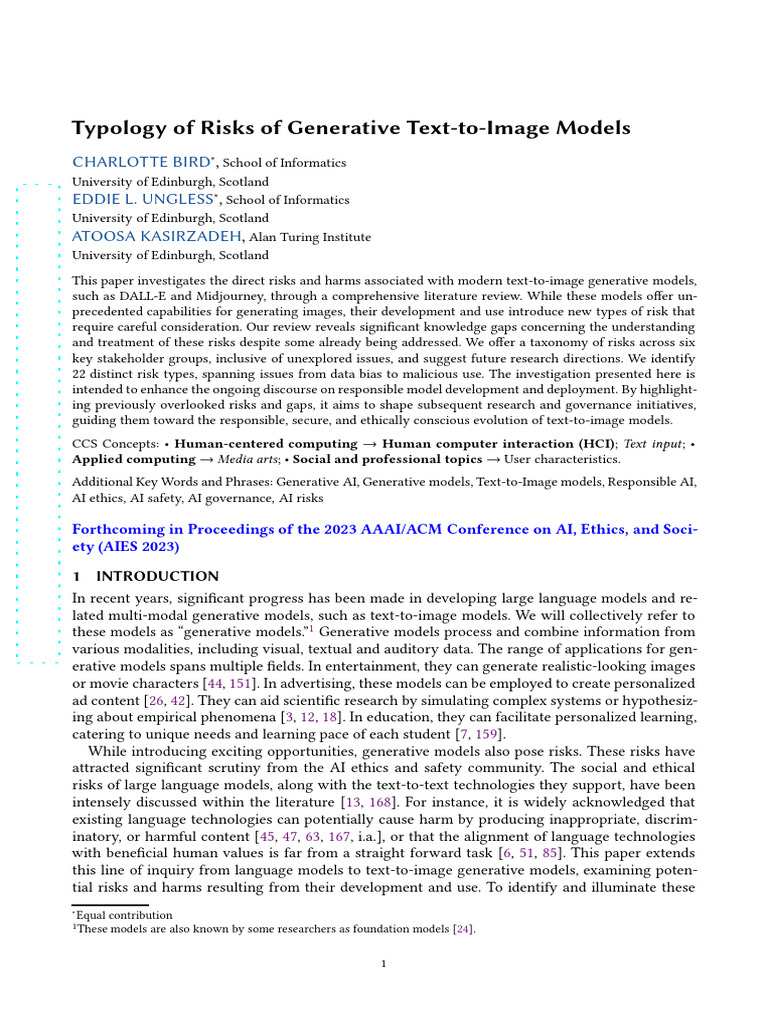 Typology of Risks of Generative Text-To-Image Models | PDF | Artificial ...