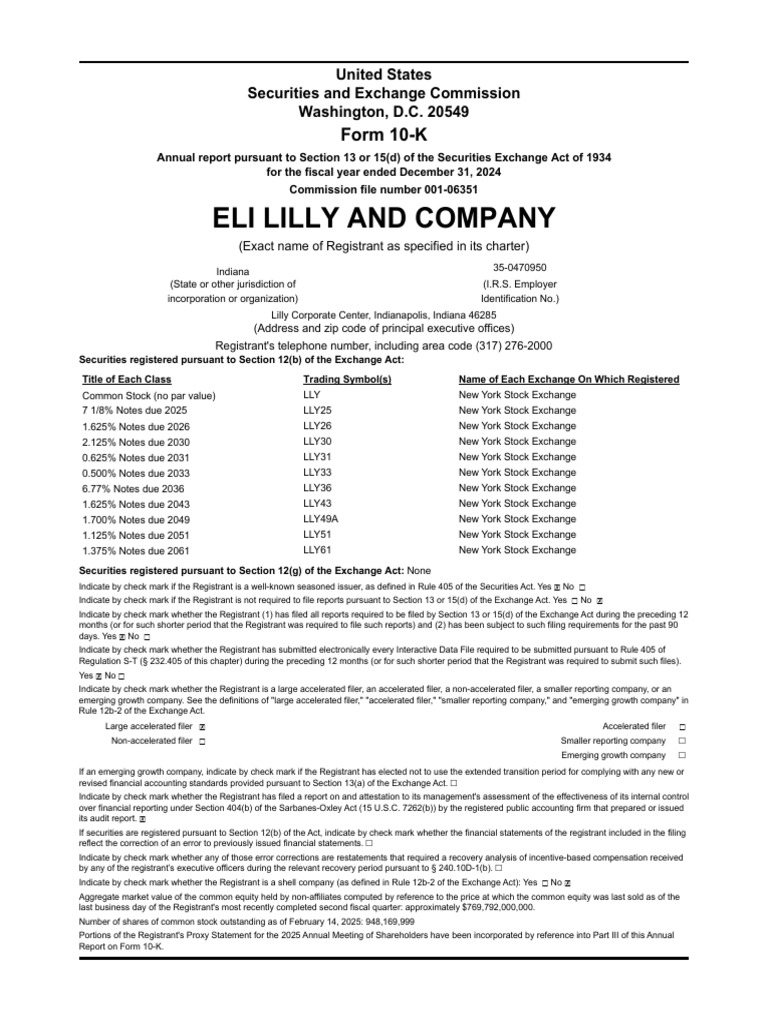 Eli Lilly 2024 Annual Report Form 10-K | PDF | Form 10 K | Generic Drug