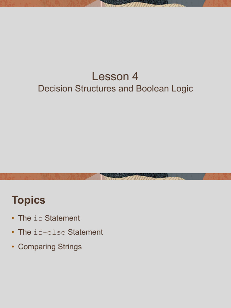 Lesson 4 - Decision Structures and Boolean Logic - Slides | PDF ...