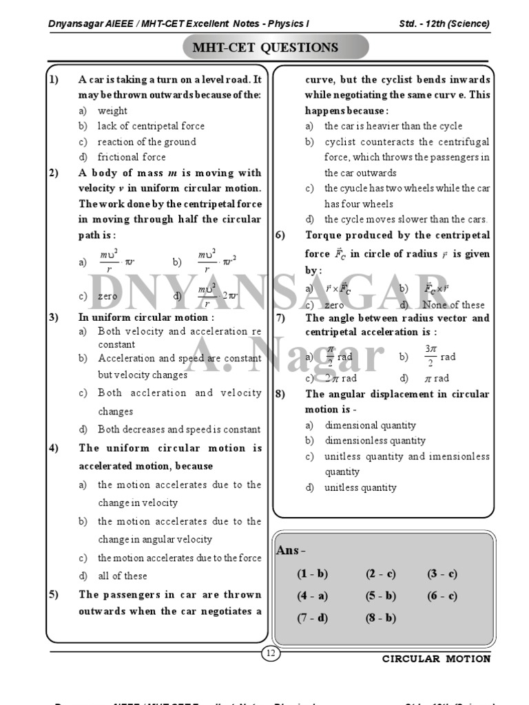 Circular Motion (MCQ) | PDF | Acceleration | Speed