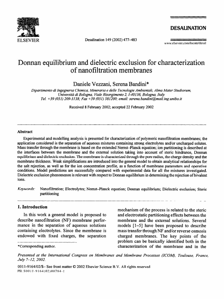 Donnan Equilibrium and Dielectric Exclusion For | PDF | Membrane | Cell ...